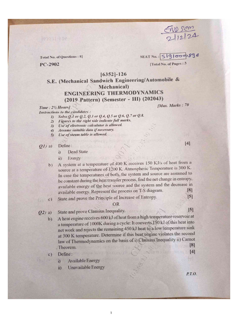 ET Endsem 2024 Question Paper2-12-24 | PDF