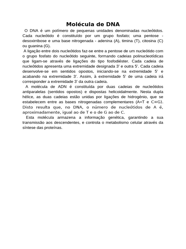 Estrutura e Função do DNA | PDF