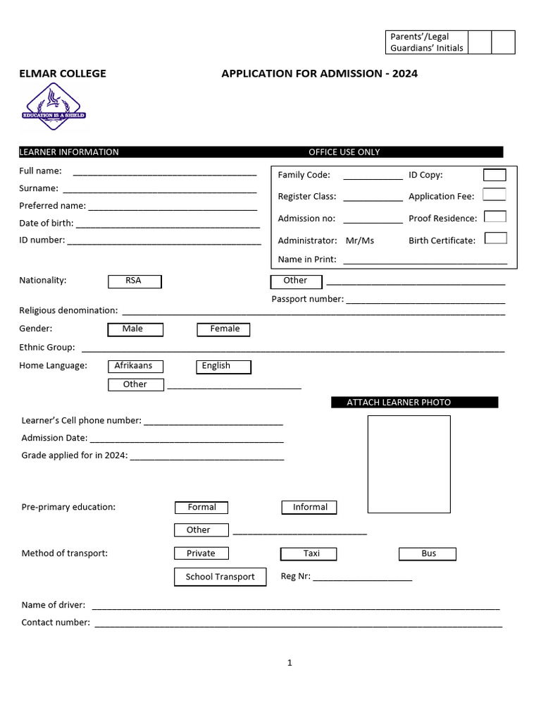 Elmar College Application For Admission | PDF | Special Education ...