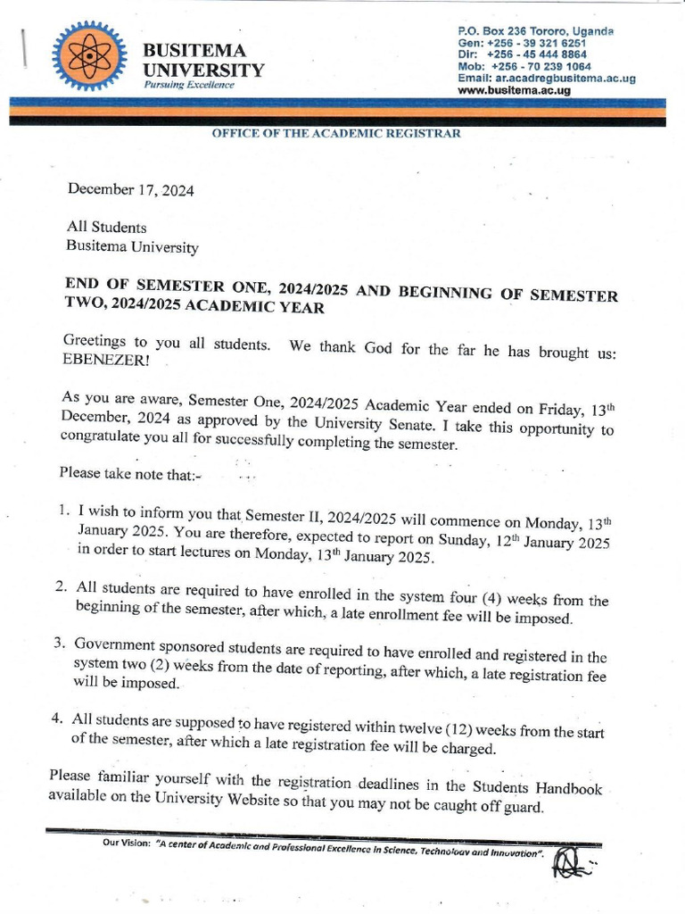 Circular To Students 2024 2025 Academic Year | PDF