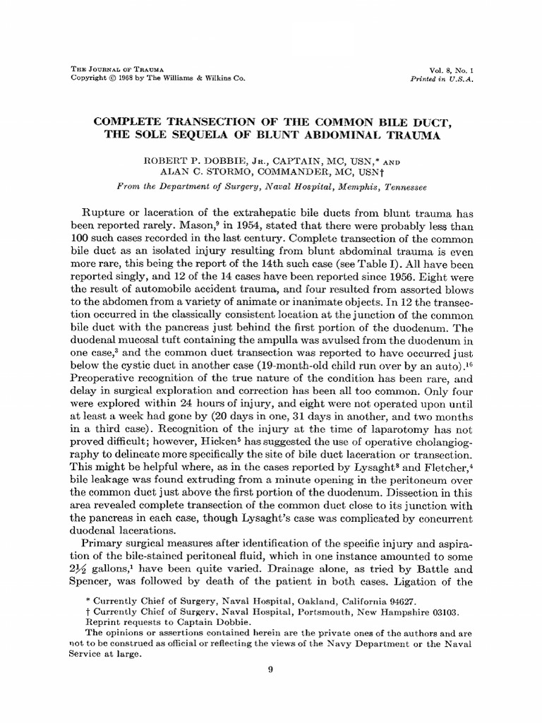 Dobbie1968- Complete Transection of the Common Bile Duct, The Sole ...