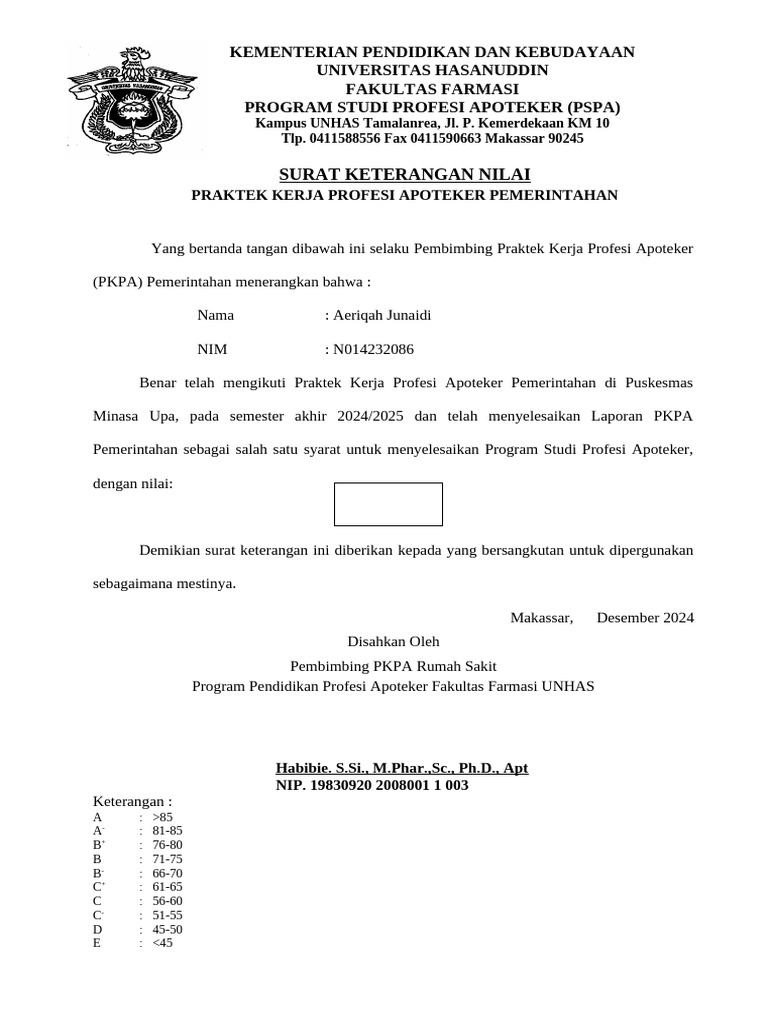 Lembar Nilai Pkpa PKM | PDF