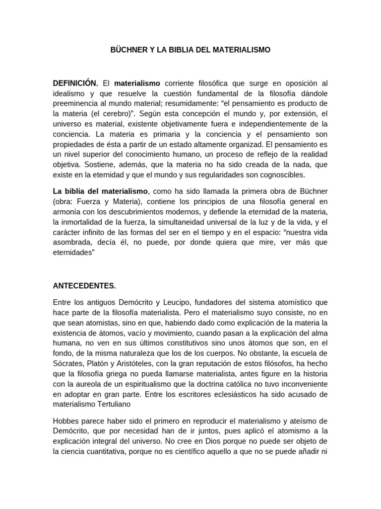 Büchner y La Biblia Del Materialismo | PDF | Materialismo | Importar