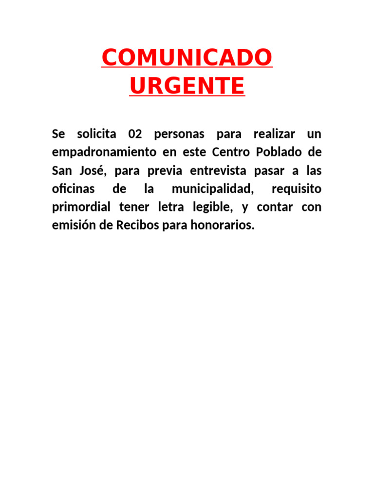 Comunicado Urgente | PDF