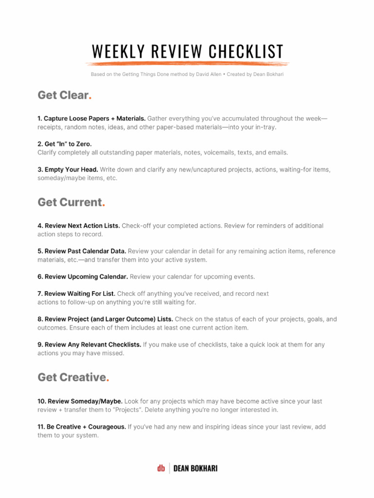 Weekly Review Checklist | PDF