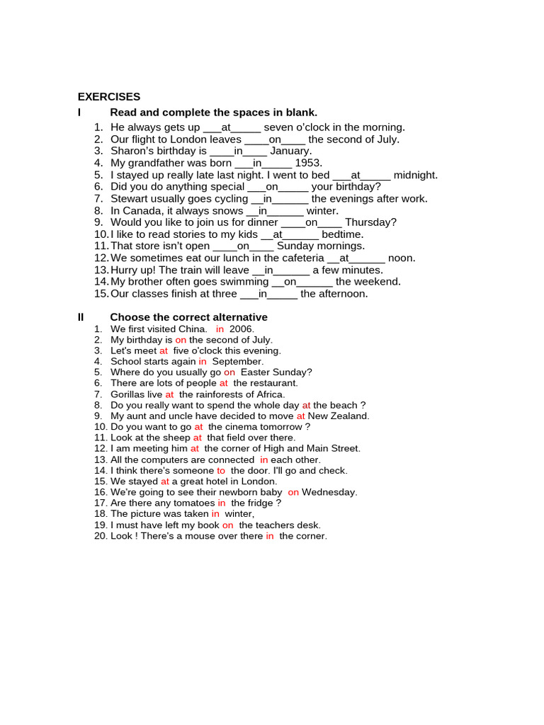 English Prepositions Practice | PDF