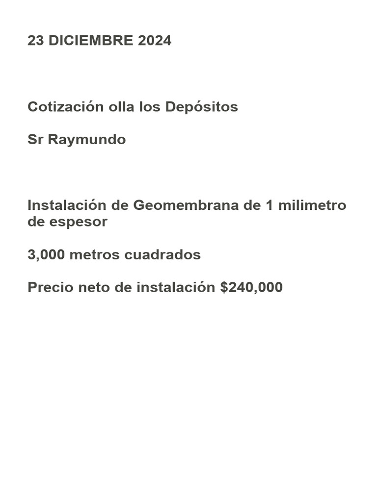 Cotización Instalación Geomembrana 1mm | PDF