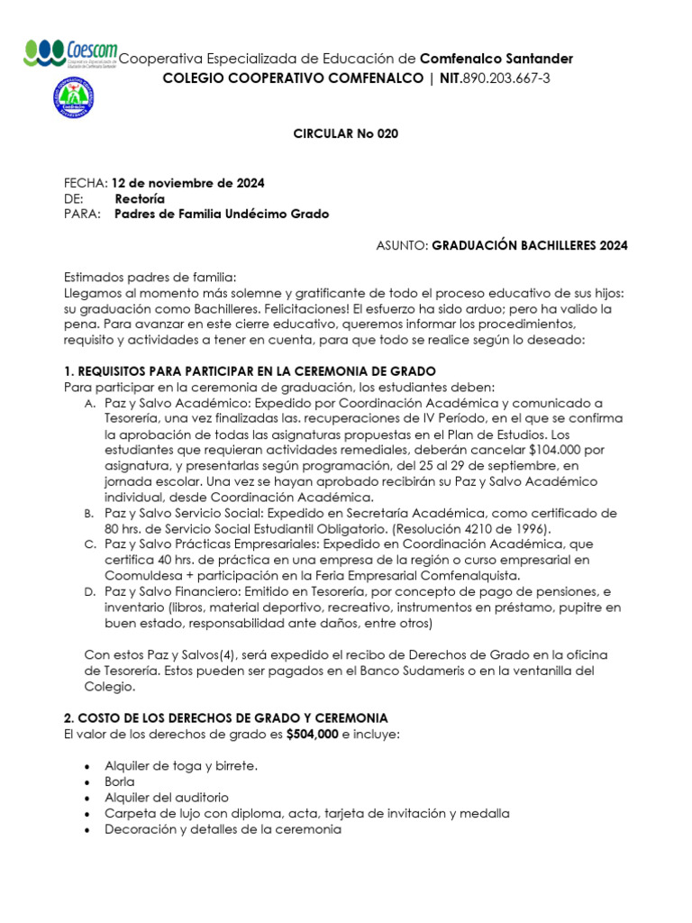 Circular 020 Graduacion 12.11.24 | PDF