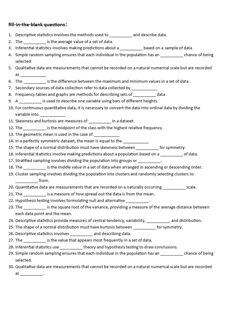 STATE Questions Bank For 1-4 Chapters | PDF | Statistics | Descriptive ...