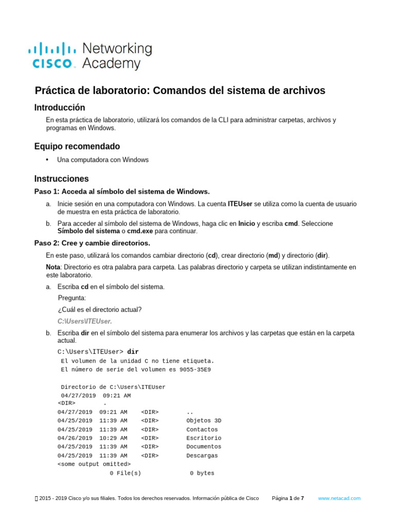 11.4.2.7 Lab - File System Commands | PDF | Archivo de computadora | Informática