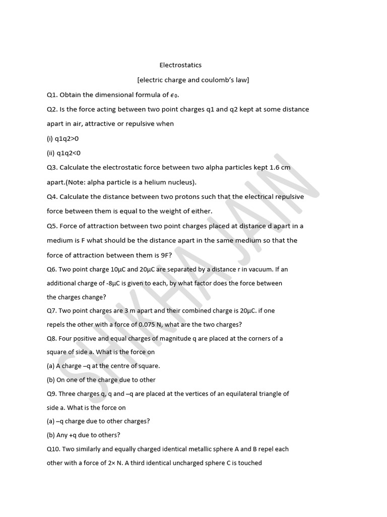 1.assignment of Electrostatics | PDF | Electrostatics | Theoretical Physics