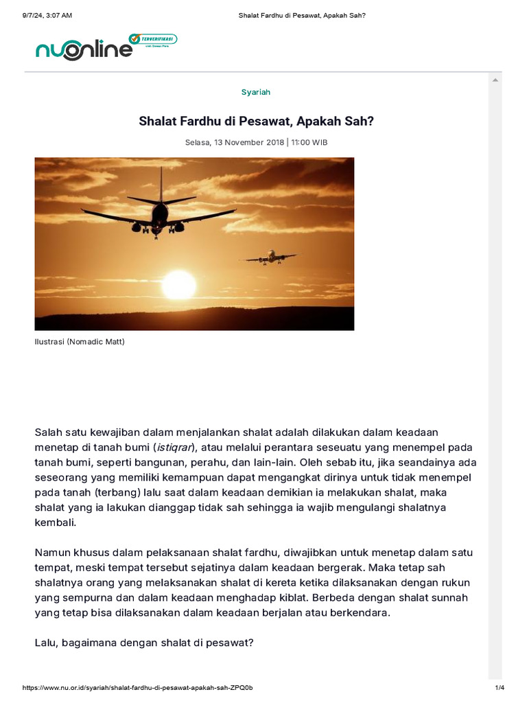 Shalat Fardhu di Pesawat, Apakah Sah_ | PDF