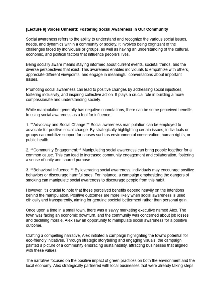 Lecture 6 - Voices Unheard - Fostering Social Awareness in Our ...