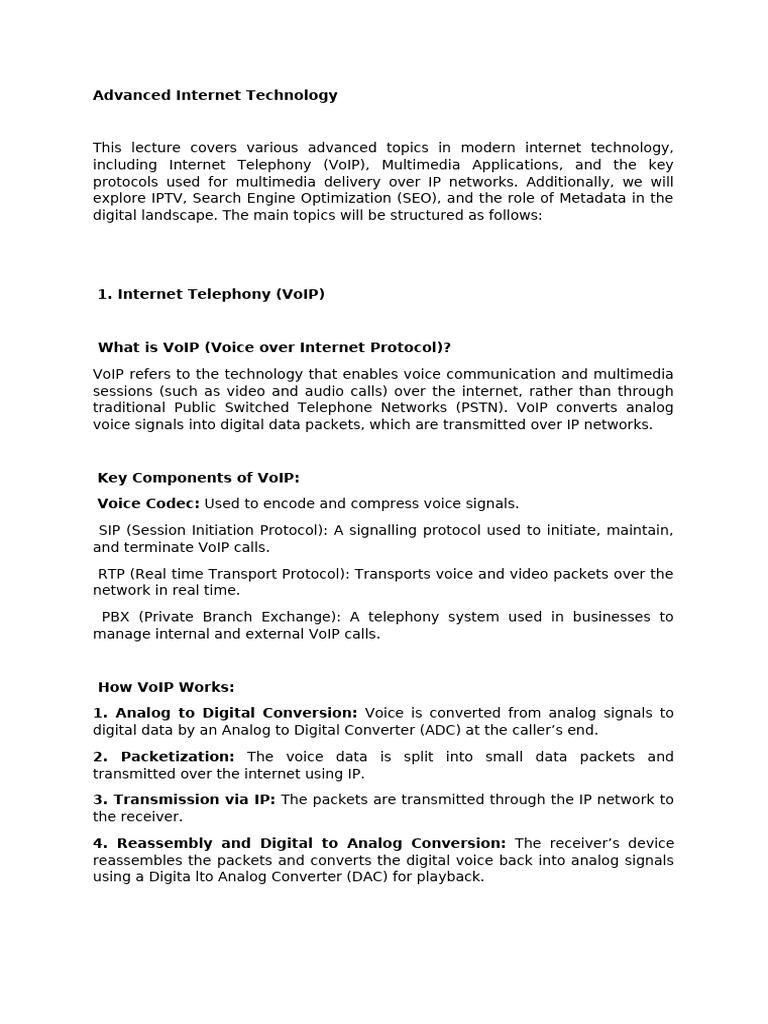 Advanced Internet Technology Overview | PDF | Voice Over Ip | Codec
