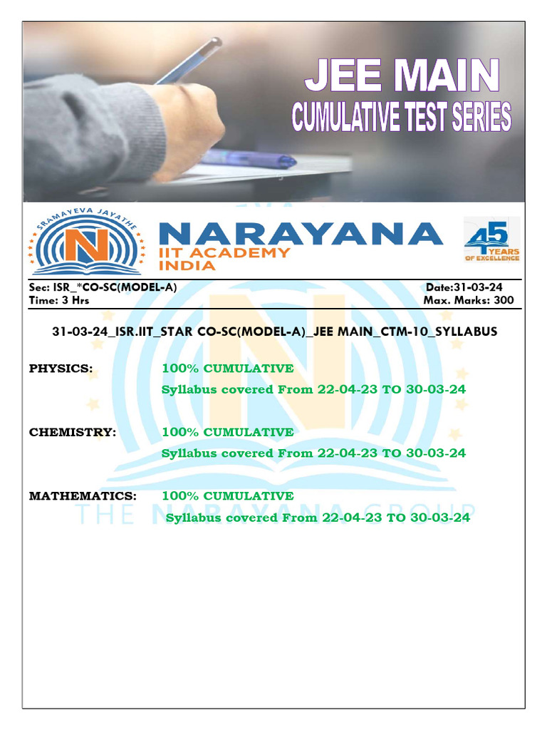 31-03-24 - ISR - IIT - STAR CO-SC (MODEL-A) - Jee-Main - CTM-10 - QP | PDF | Physical Quantities