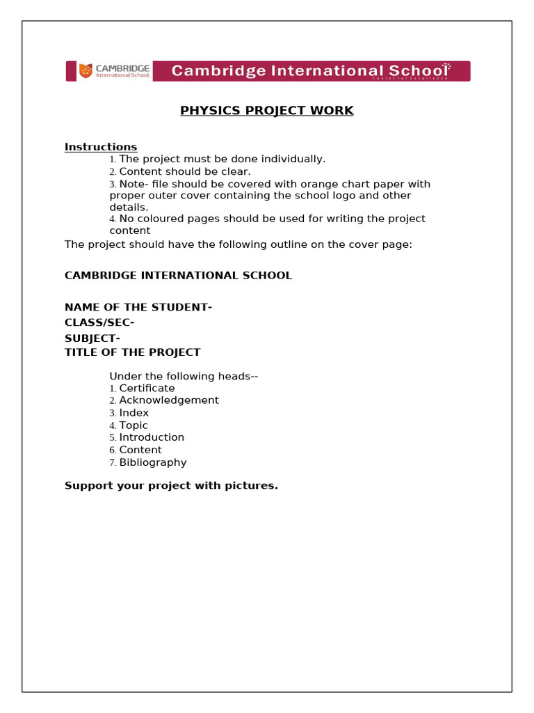 Physics Project Work For Cambridge Students 12TH Cbse | PDF ...