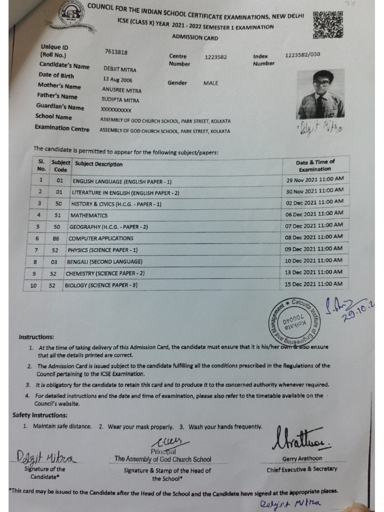 10th Admit Card | PDF