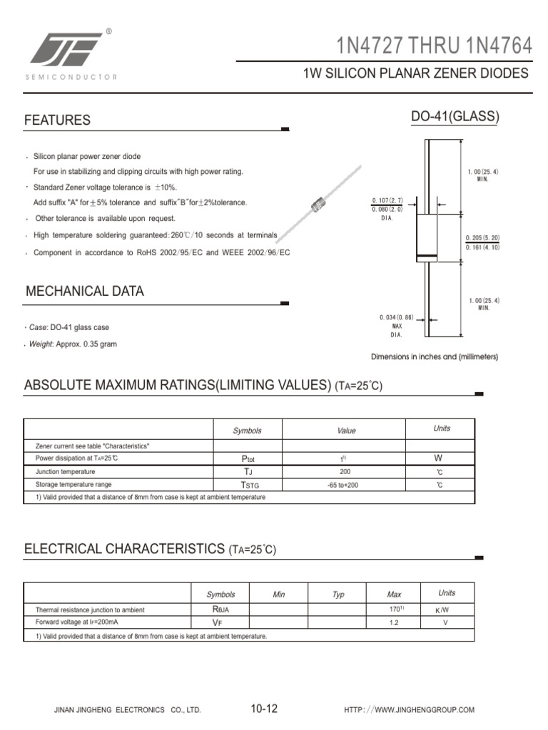 1N4727 to 1N4764 Zener Diodes Datasheet | PDF | Diode | Electrical ...