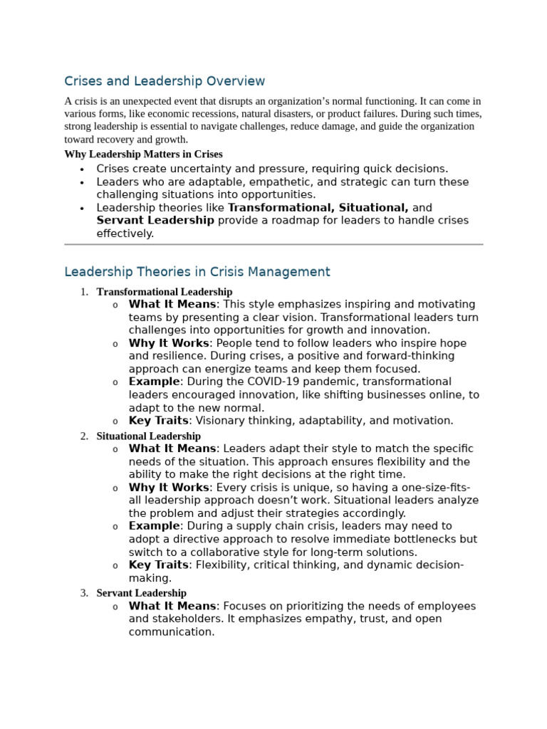 Leadership Preparation | PDF | Leadership | Crisis Management