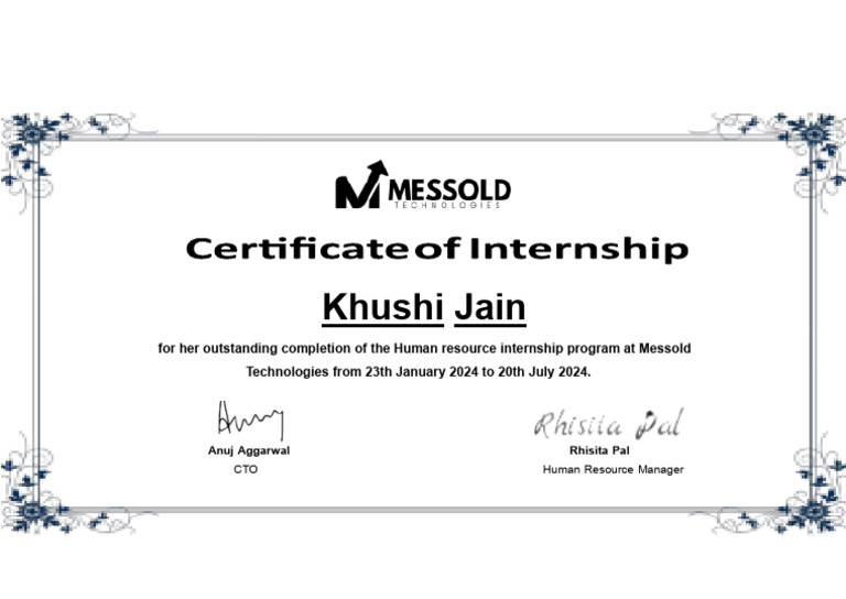 HR Internship Completion Certificate | PDF
