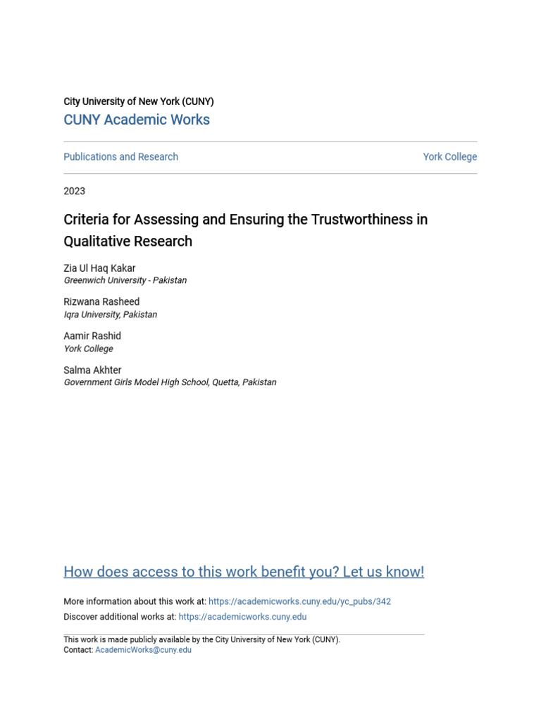 Criteria For Assessing and Ensuring The Trustworthiness in Qualit | PDF ...