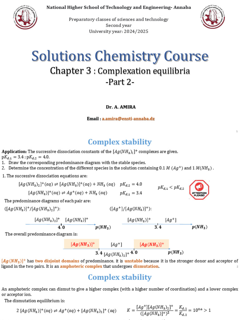 Chapter 3- Part 2 (1) | PDF | Chemical Equilibrium | Coordination Complex
