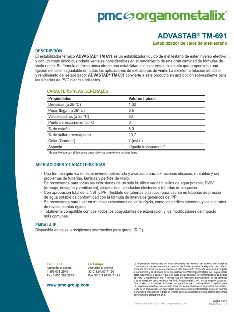 Advastab TM-691 TDS Es | PDF | Cloruro de polivinilo | Lubricante