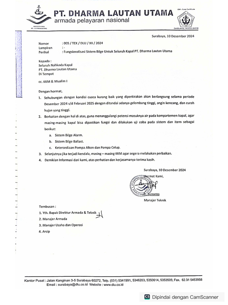 Pemberitahuan Kepada Seluruh Nahkoda Kapal PT - Dlu | PDF