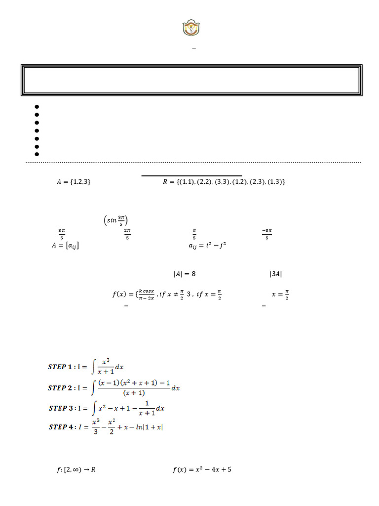 Maths (12) Xii-Core Maths Semester I - Final | PDF | Function (Mathematics) | Functions And Mappings