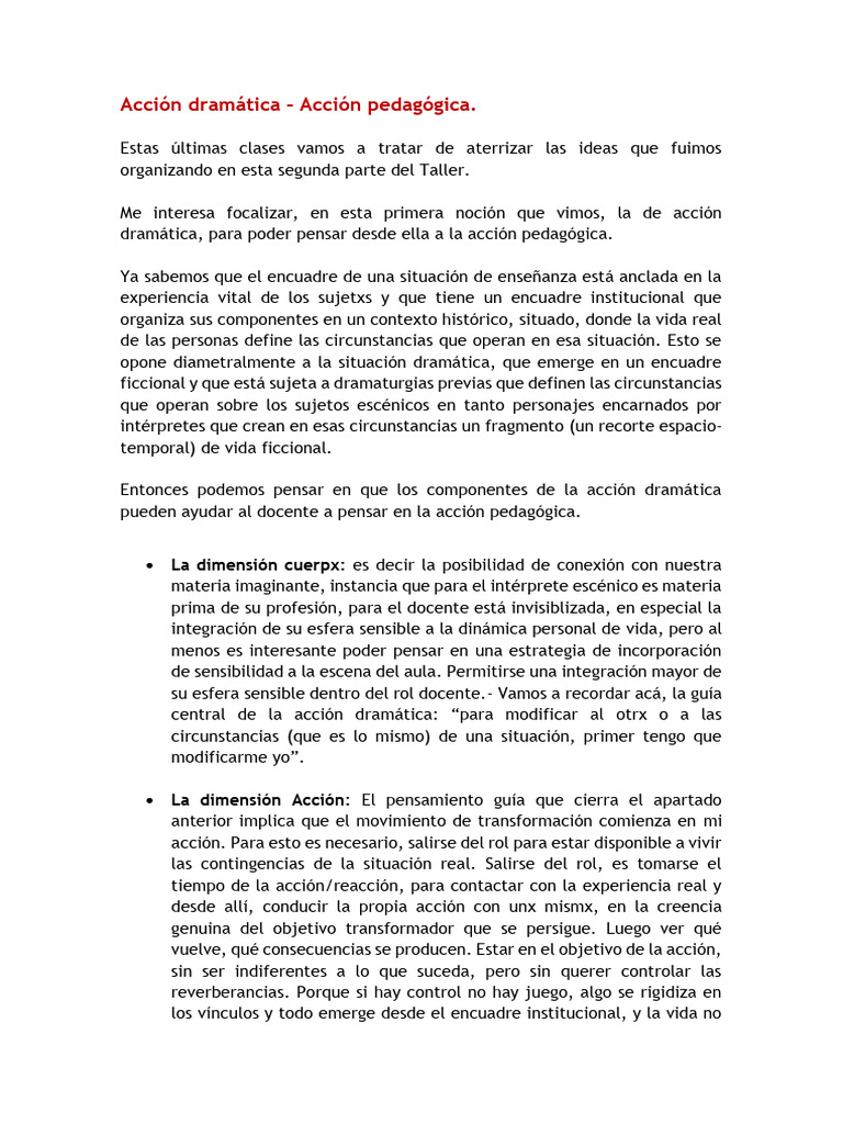 Accion Dramatica y Acción Pedagogica | PDF | Experiencia | Enseñando