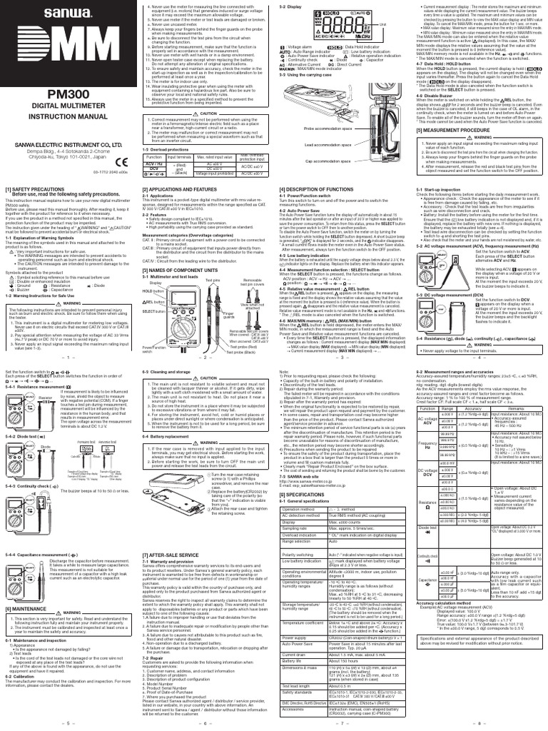 Sanwa PM300 | PDF | Alternating Current | Mains Electricity