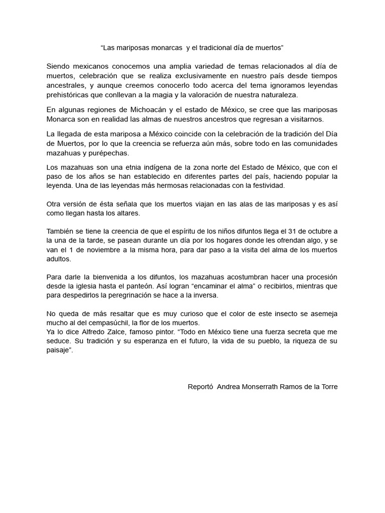 Mariposas Monarcas y Día de Muertos | PDF