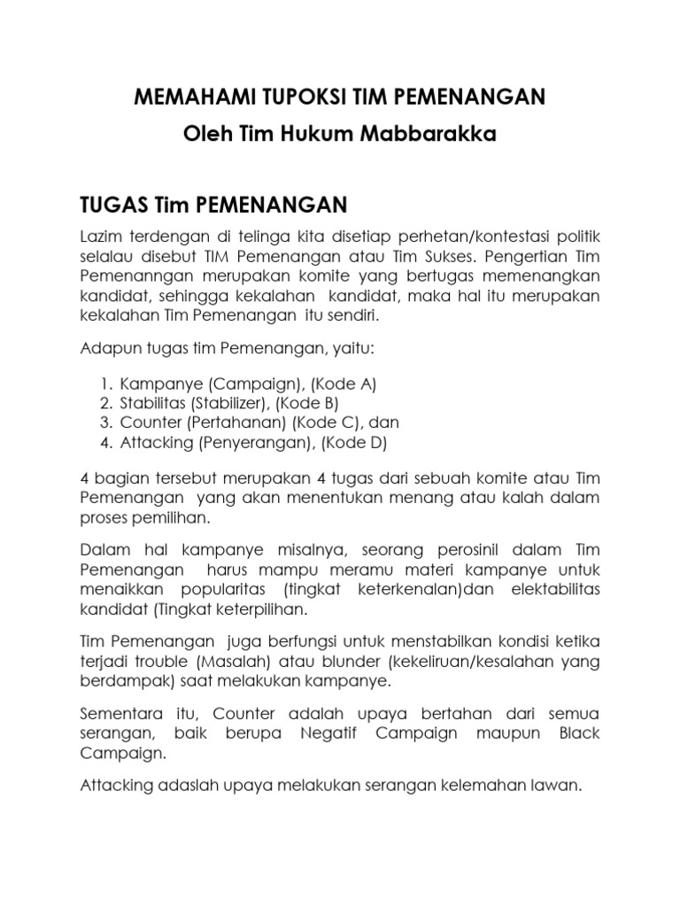 Memahami Tugas Tim Pemenangan | PDF
