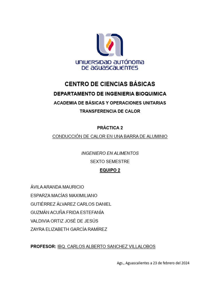 Practica 2 Conduccion de Calor en Una Barra de Aluminio | PDF | Calor | Conduccion termica