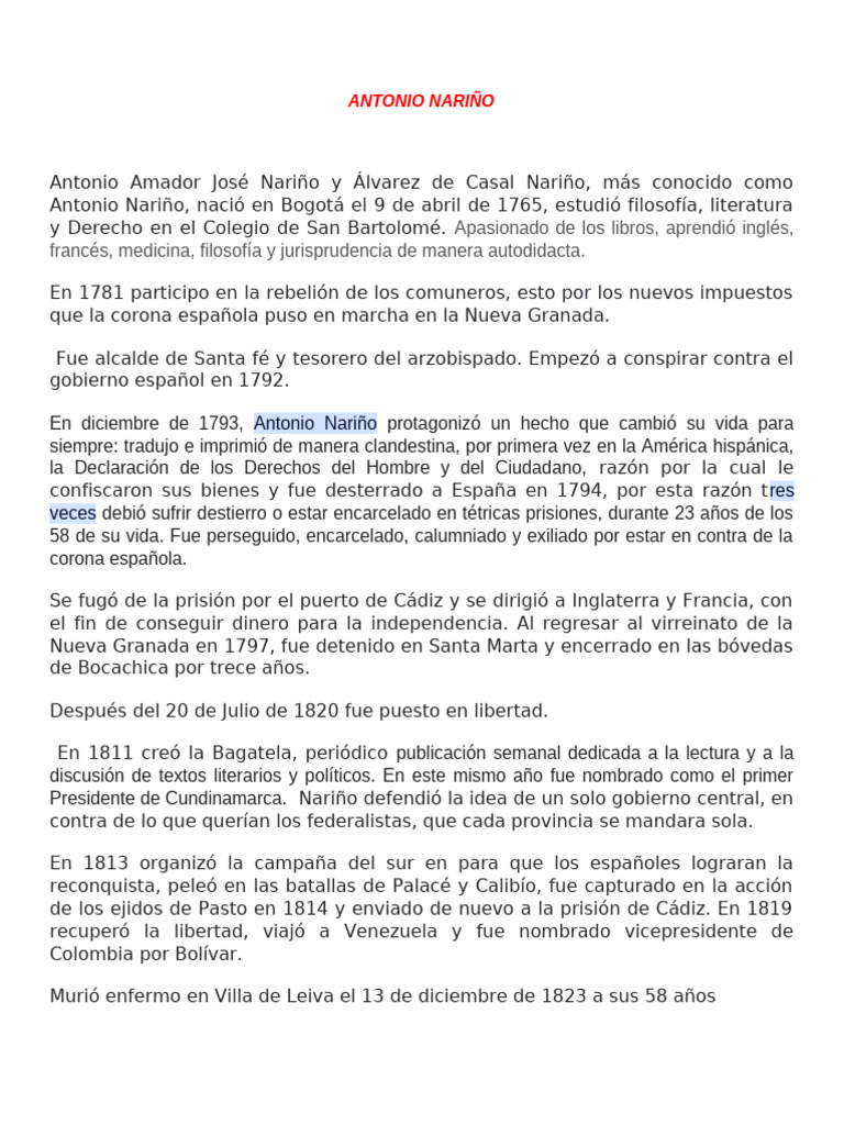 ANTONIO NARIÑO Ult | PDF
