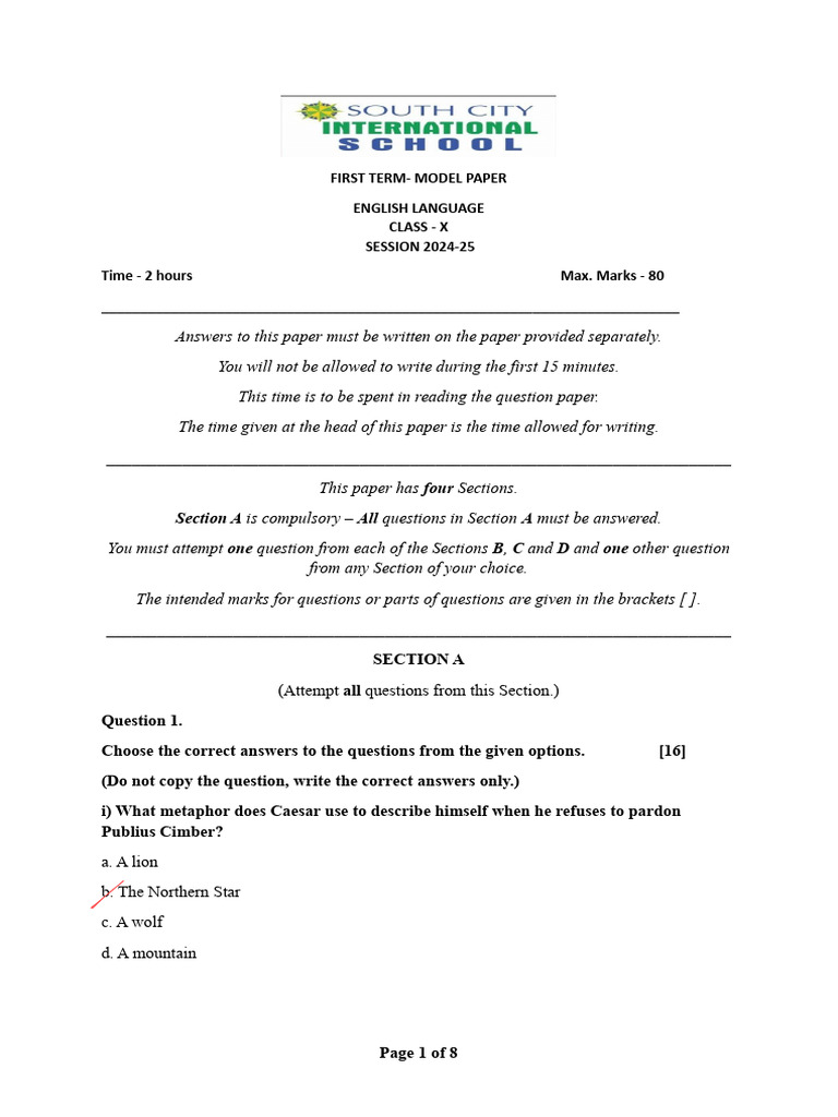 Class X English Language Model Paper | PDF