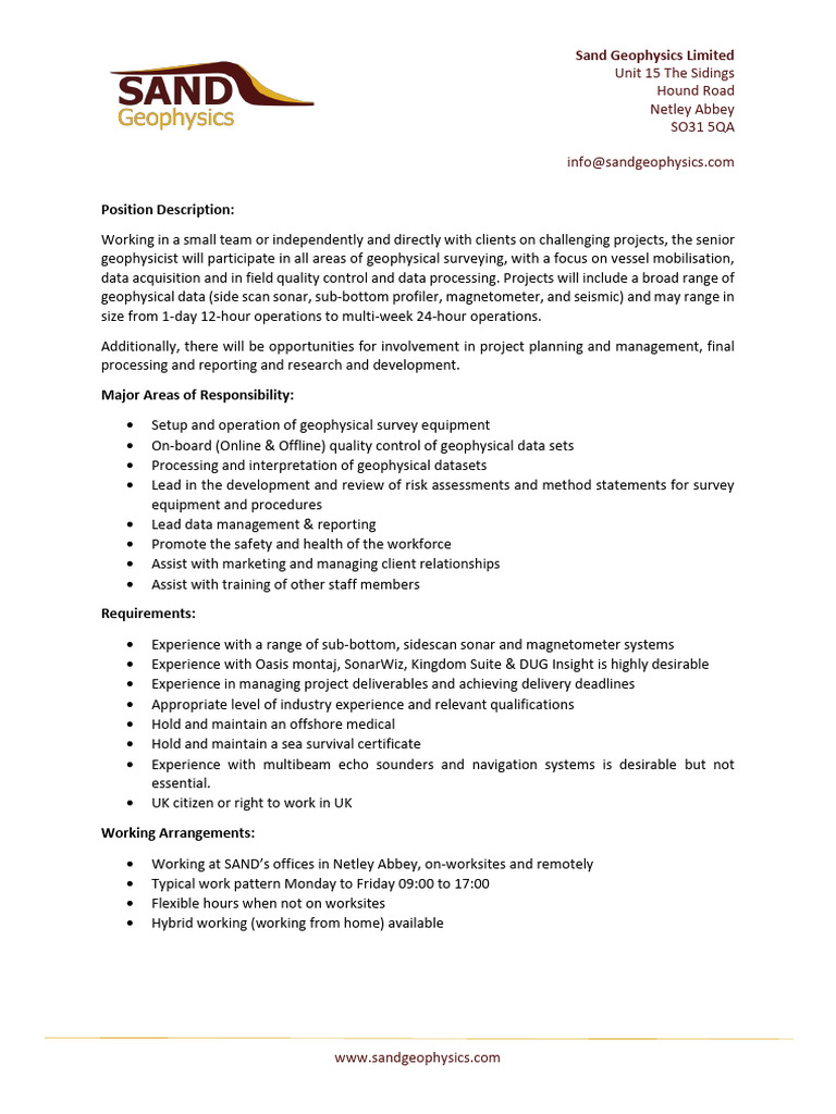 Senior Geophysicist Job Description - Z2 | PDF | Geophysics