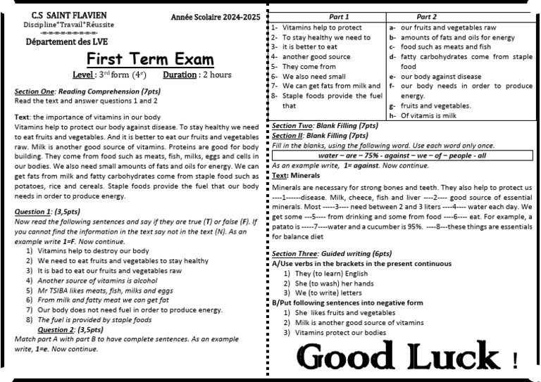 COMPO 1er TIM SF 2024 2025 4AB | PDF | Foods | Staple Foods