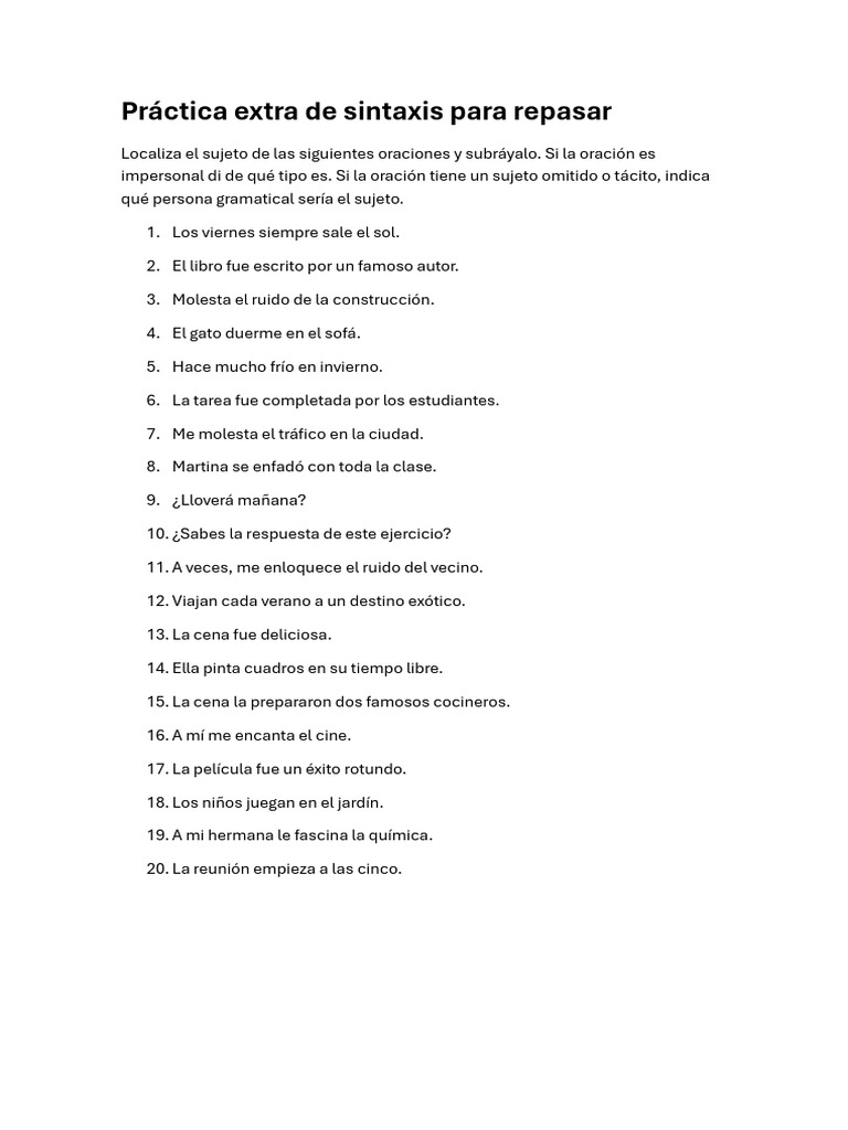 Práctica Extra de Sintaxis para Repasar | PDF