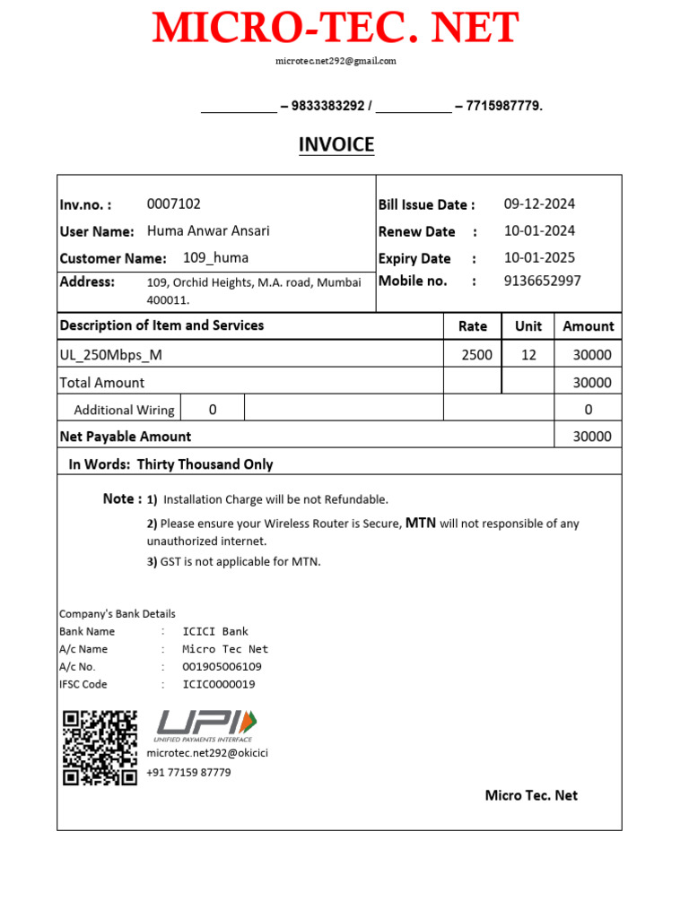 Jan To Dec 24 Internet Bill | PDF