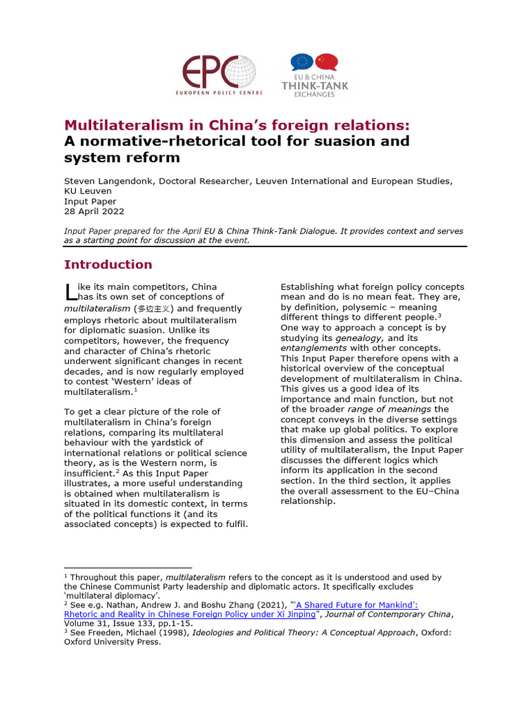 Multilateralism in China's Foreign Relations | PDF | China | World Politics