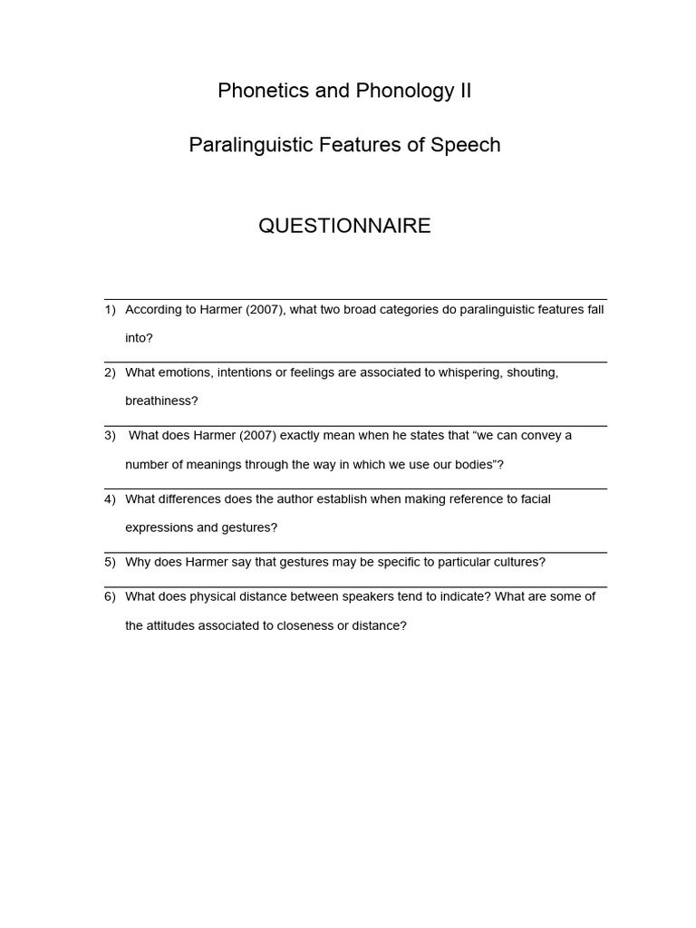 FyF II - PF Questionnaire | PDF | Speech | Phonetics