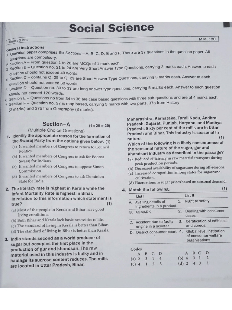 Class 10 Social Science Sample Paper | PDF