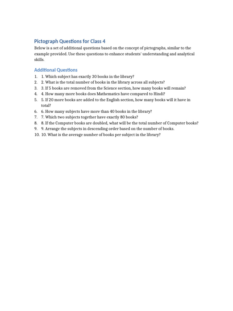 Pictograph Questions for Grade 4 Students | PDF