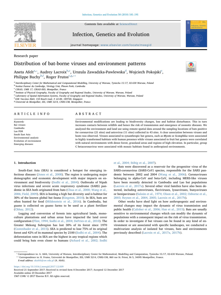 Distribution of Bat_born Viruses and Environment Paterns | PDF ...