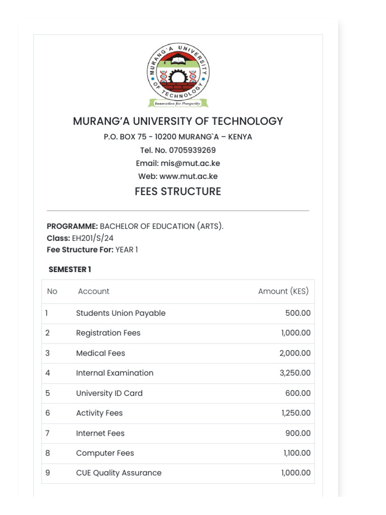 Murang'a University Fee Structure 2025 | PDF