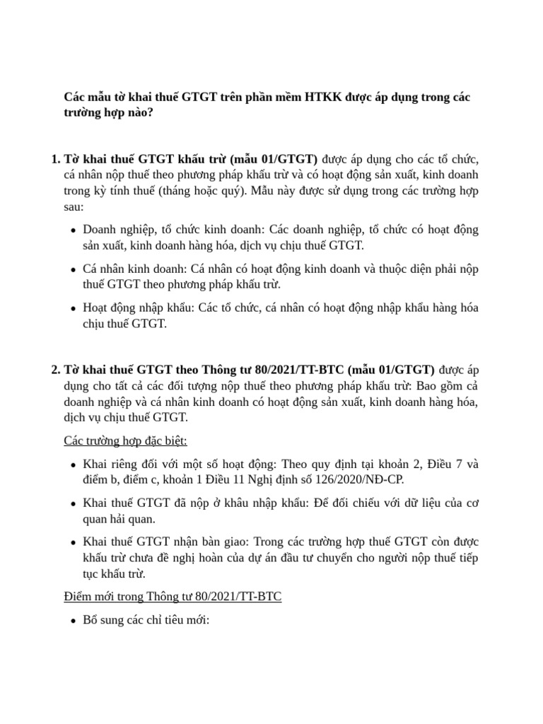các mẫu tờ khai thuế gtgt trên phầm mềm htkk | PDF