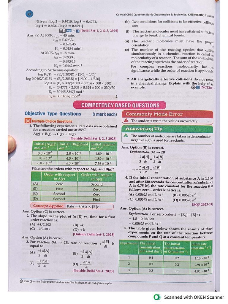 Kinetics MCQs + Case Study | PDF