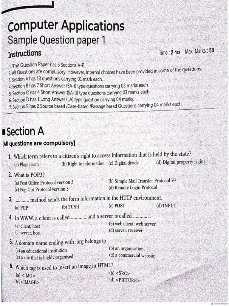 Computer sample paper class 10th | PDF