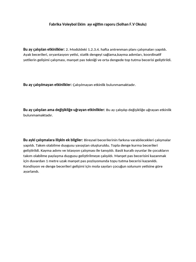 2. Modül Ekim Ayı Eğitim Raporu Kopyası | PDF